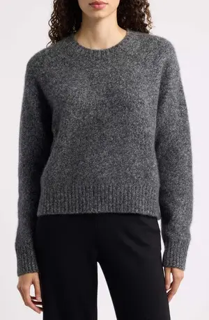 Fleurette Cropped Marled Crewneck Sweater - Charcoal