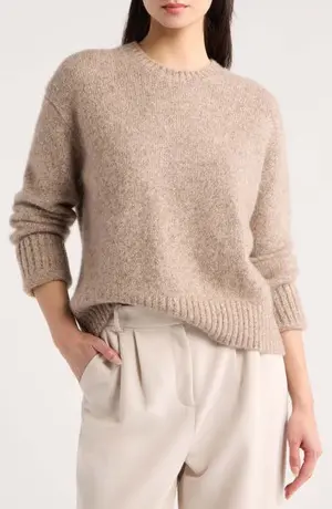 Fleurette Cropped Marled Crewneck Sweater - Oatmeal