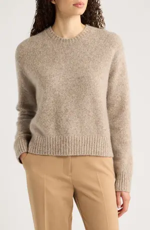 Fleurette Cropped Marled Crewneck Sweater - Oatmeal