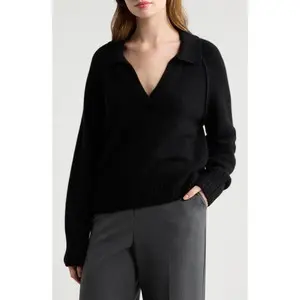 Fleurette Johnny Collar Cashmere Sweater - Black