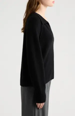 Fleurette Johnny Collar Cashmere Sweater - Black