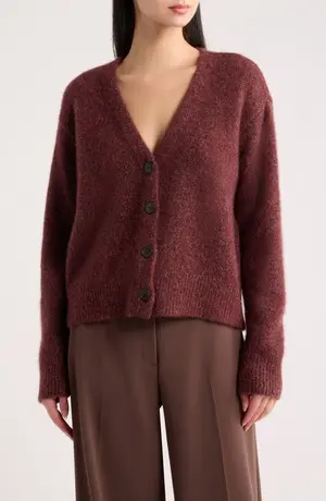 Fleurette Cropped Cashmere & Silk Cardigan Bordeaux