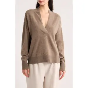 Fleurette Cashmere Wrap V-neck Sweater - Walnut
