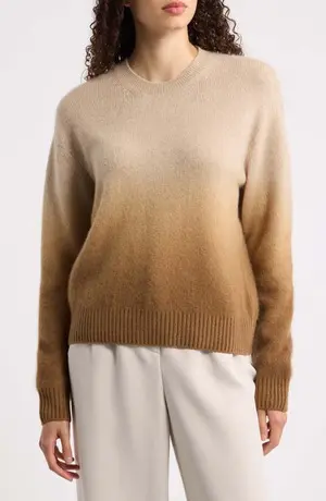 Fleurette Dip-dye Cashmere & Silk Crewneck Sweater Jute