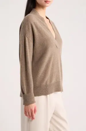 Fleurette Cashmere Wrap V-neck Sweater - Walnut