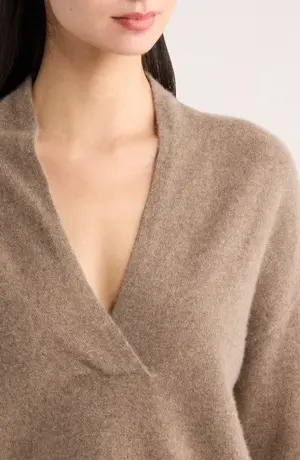 Fleurette Cashmere Wrap V-neck Sweater - Walnut