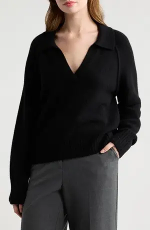 Fleurette Cashmere Johnny Collar Sweater Black