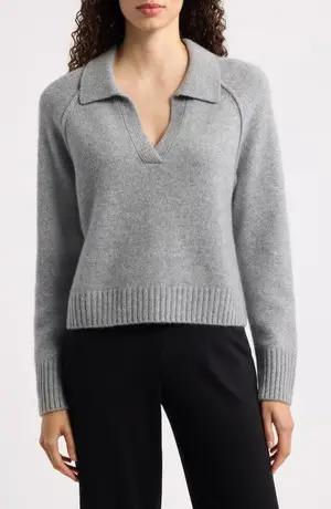 Fleurette Cashmere Johnny Collar Sweater - Grey