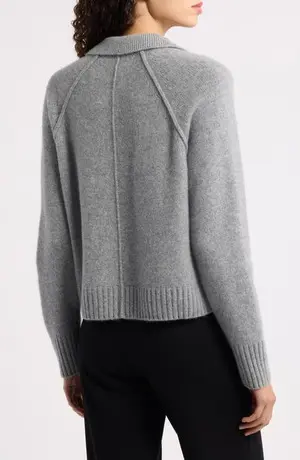 Fleurette Cashmere Johnny Collar Sweater - Grey