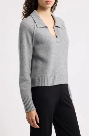 Fleurette Cashmere Johnny Collar Sweater - Grey