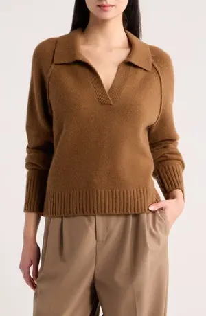 Fleurette Cashmere Johnny Collar Sweater Vicuna