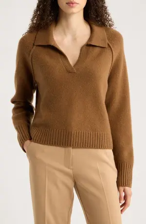 Fleurette Cashmere Johnny Collar Sweater - Vicuna