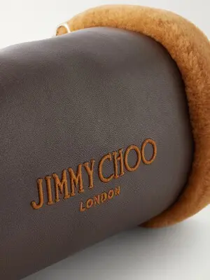 JIMMY CHOO Logo-embroidered Shearling-trimmed Leather Handwarmer