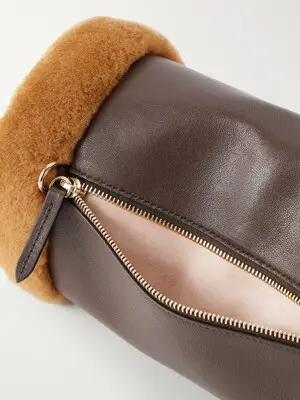 JIMMY CHOO Logo-embroidered Shearling-trimmed Leather Handwarmer