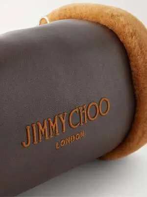 JIMMY CHOO Logo-embroidered Shearling-trimmed Leather Handwarmer