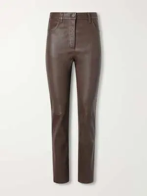 JOSEPH Duke Leather Cropped Flared Pants - Brown