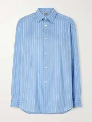 Auralee Striped Cotton And Silk-blend Shirt - Blue