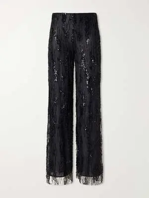 Staud Jayden Sequin-trimmed Organza Wide-leg Pants - Black