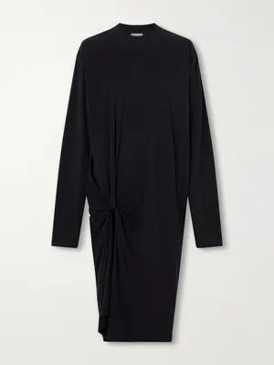 Balenciaga Knotted Draped Cotton-jersey Midi Dress - Black