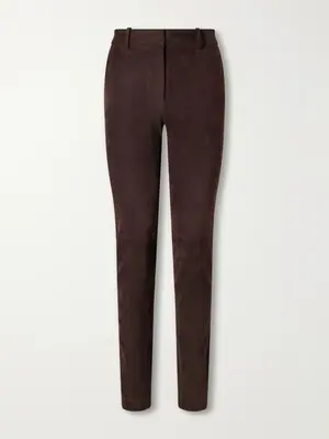 JOSEPH New Coleman Paneled Suede Mid-rise Slim-fit Pants - Brown