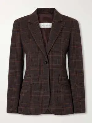 Max Mara Abate Prince Of Wales Wool And Cotton-blend Blazer - Brown