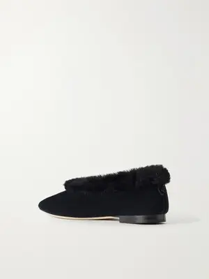 JIMMY CHOO Margot Shearling-trimmed Suede Ballet Flats - Black