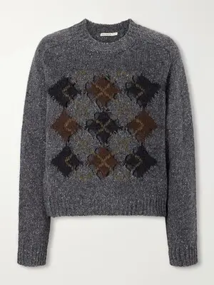 KALLMEYER Nina Cut-out Checked Wool-blend Sweater - Gray
