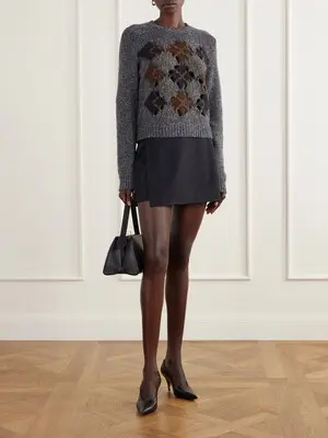 KALLMEYER Nina Cut-out Checked Wool-blend Sweater
