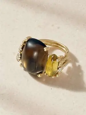 OLE LYNGGAARD COPENHAGEN Boho 18-karat Quartz, Tourmaline And Diamond Ring - Gold