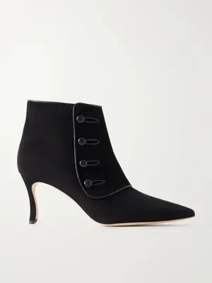 Manolo Blahnik Vivés 70 Leather-trimmed Suede Ankle Boots - Black