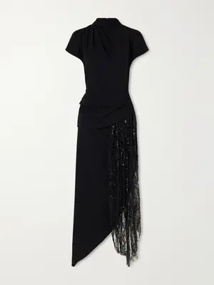 Staud Effie Bead-embellished Crepe Midi Dress - Black
