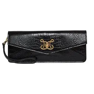 DE MARQUET Envelope Cut Faux Croc Onyx