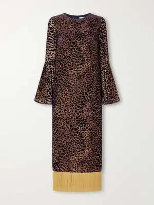 Borgo De Nor Astoria Fringed Leopard-jacquard Devoré Midi Dress