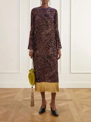 Borgo De Nor Astoria Fringed Leopard-jacquard Devoré Midi Dress