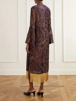 Borgo De Nor Astoria Fringed Leopard-jacquard Devoré Midi Dress