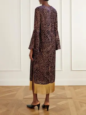 Borgo De Nor Astoria Fringed Leopard-jacquard Devoré Midi Dress