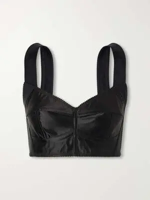Dolce & Gabbana Cropped Paneled Satin Bustier Top - Black