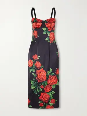 Dolce & Gabbana Floral-print Silk-blend Satin Bustier Midi Dress - Multi