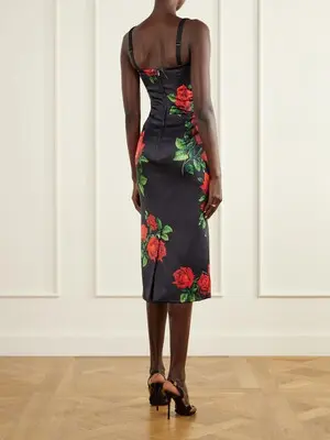 Dolce & Gabbana Floral-print Silk-blend Satin Bustier Midi Dress