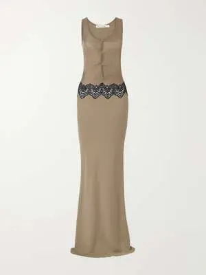 Christopher Esber Verner Cut-out Ribbed Lace-trimmed Jersey Midi Dress - Beige