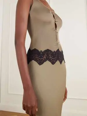 Christopher Esber Verner Cut-out Ribbed Lace-trimmed Jersey Midi Dress