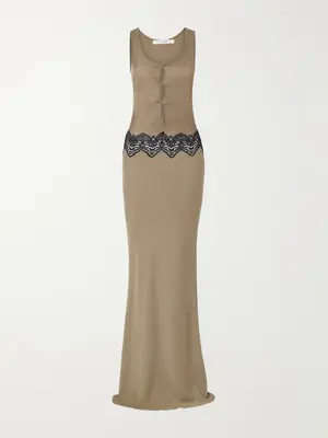Christopher Esber Verner Cut-out Ribbed Lace-trimmed Jersey Midi Dress - Neutrals