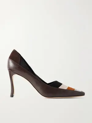 Manolo Blahnik Soria 90 Suede-trimmed Leather Pumps - Brown