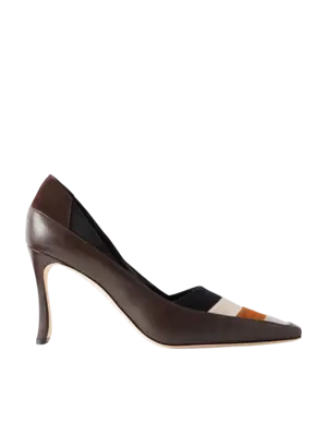 Manolo Blahnik Soria 90 Suede-trimmed Leather Pumps - Brown