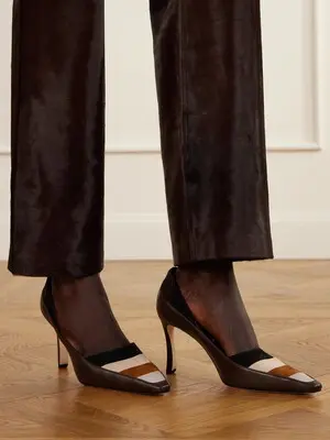 Manolo Blahnik Soria 90 Suede-trimmed Leather Pumps