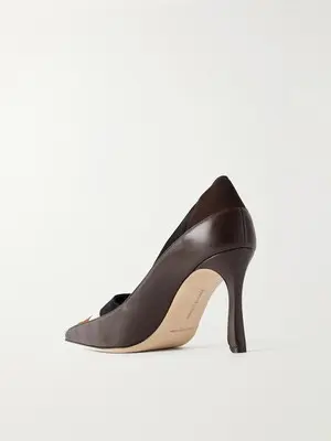 Manolo Blahnik Soria 90 Suede-trimmed Leather Pumps