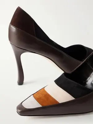Manolo Blahnik Soria 90 Suede-trimmed Leather Pumps