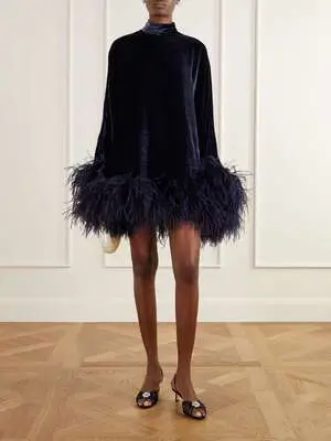 TALLER MARMO Vegas Feather-trimmed Velvet Mini Dress