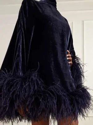 TALLER MARMO Vegas Feather-trimmed Velvet Mini Dress