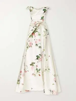 VIVIENNE WESTWOOD Tabitha Bustier Draped Floral-print Satin Gown - White